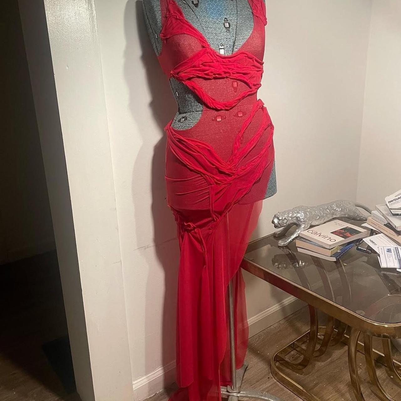 custom made Red mesh maxi dress #partydress - Depop