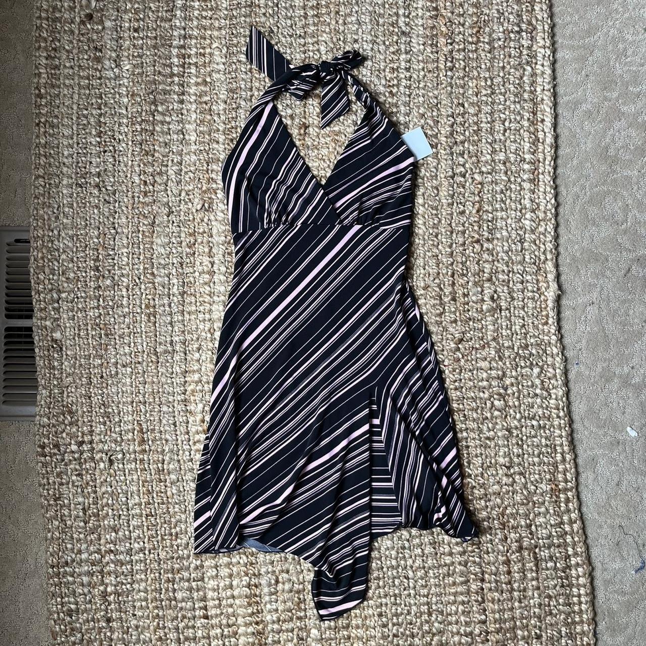 Vanity Y2K pink and black striped asymmetrical mini... | Depop