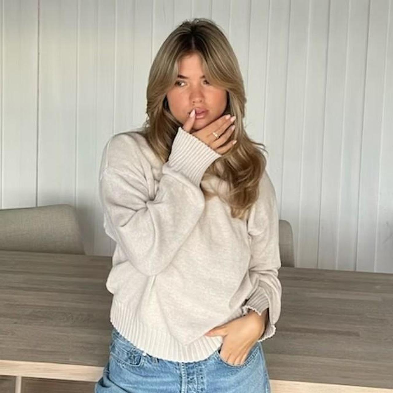 Djerf avenue sweater, cream color. Size M. Worn... - Depop