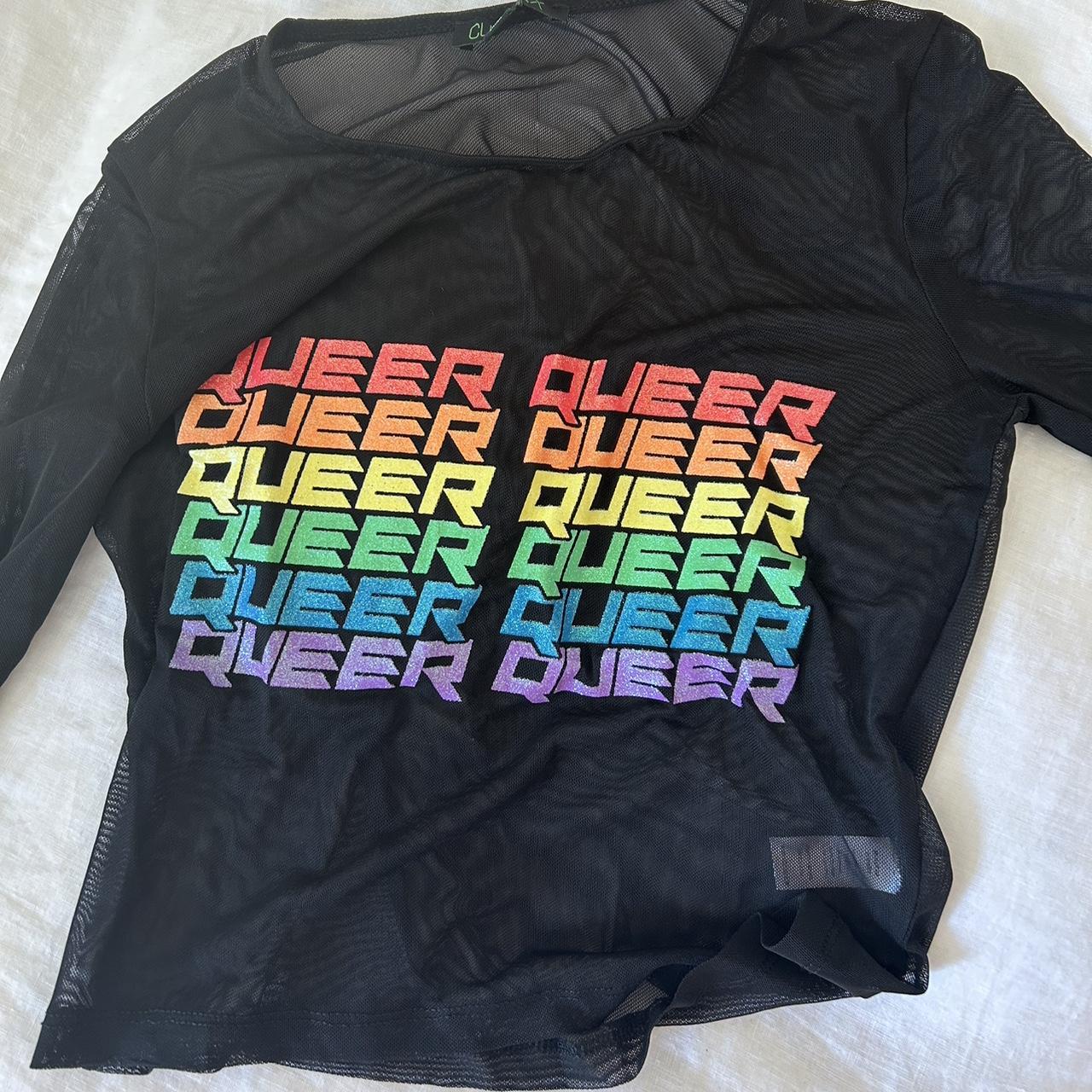 Dolls kill queer mesh top with rainbow text. Never... - Depop