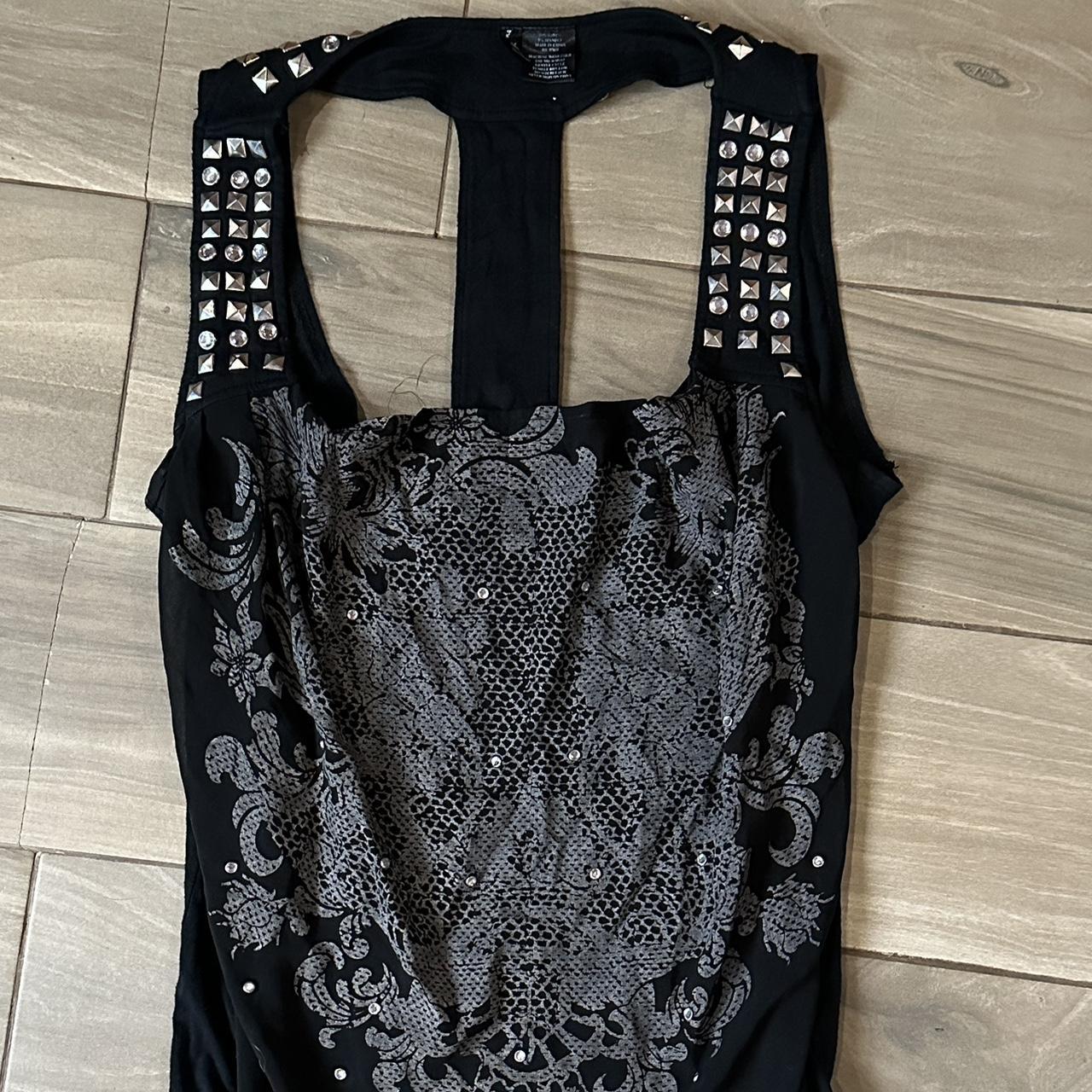 Sexy Open Back Bedazzled Grunge Y2K Spike Tank... - Depop