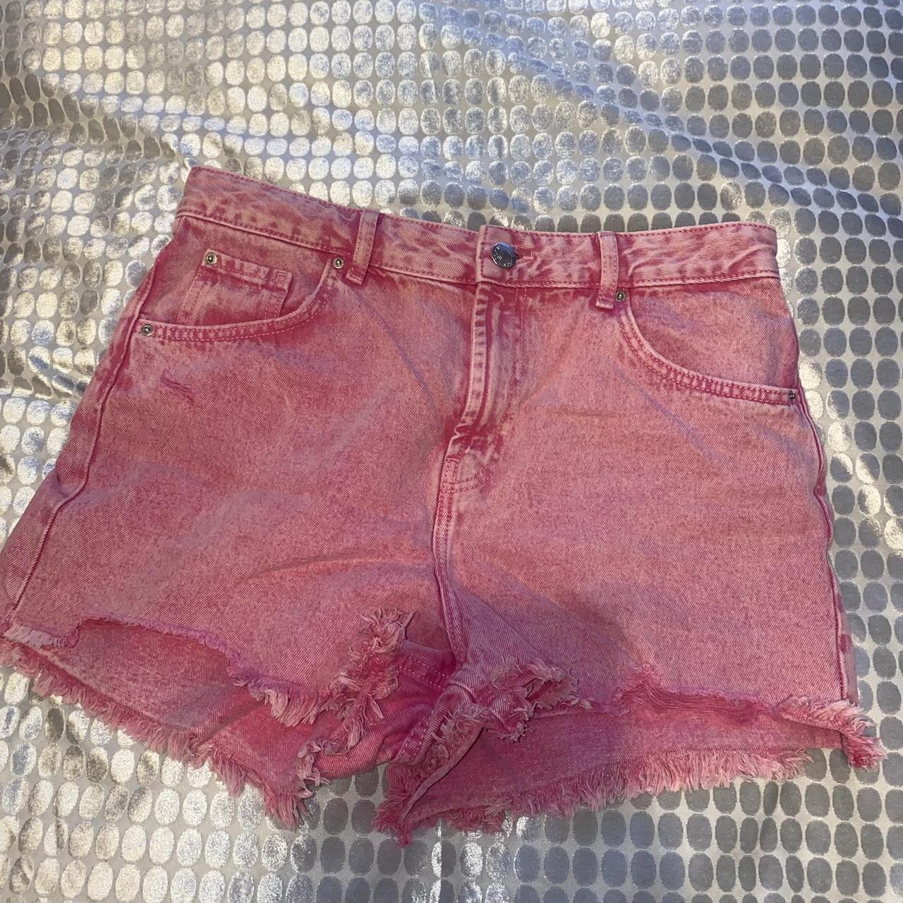 pink primark high waisted denim shorts size 14 but... - Depop