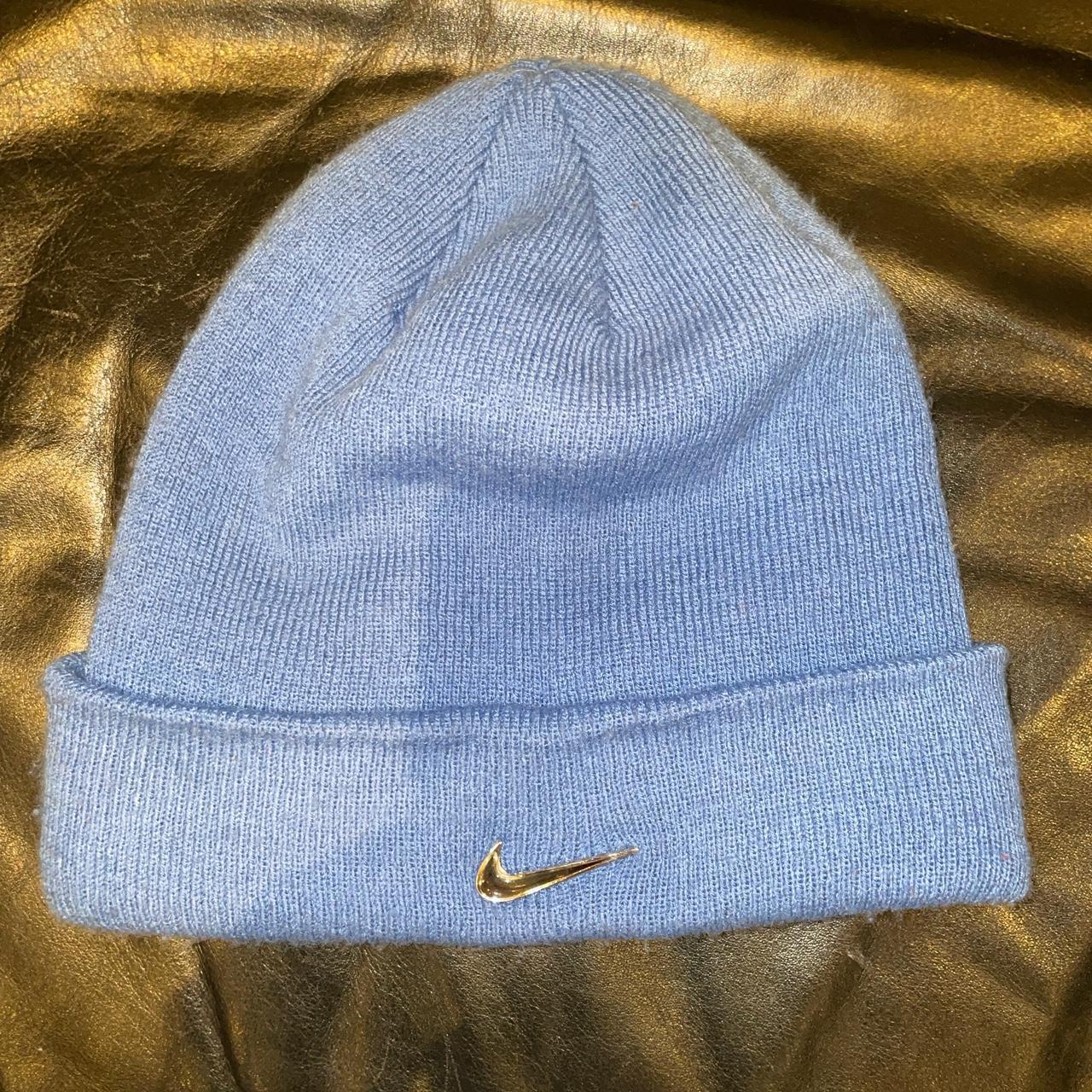 Nike Beanie with Silver Swoosh (blue) - one... - Depop