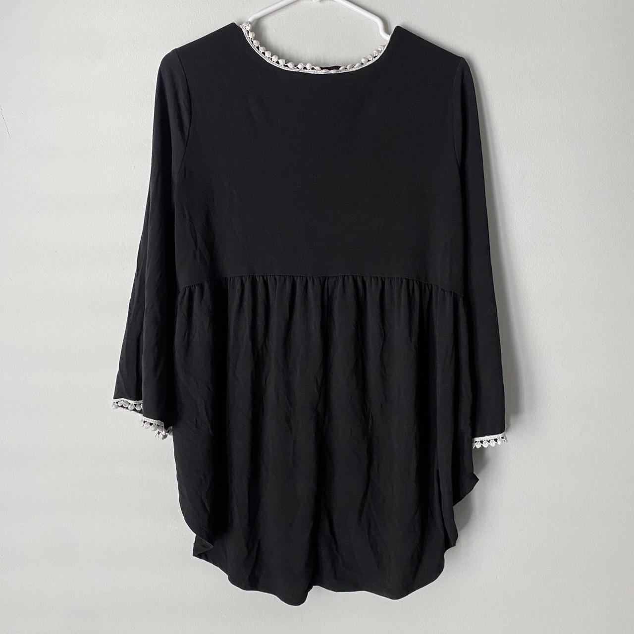 Cute black Zenana tunic top with white Pom Pom edging - Depop