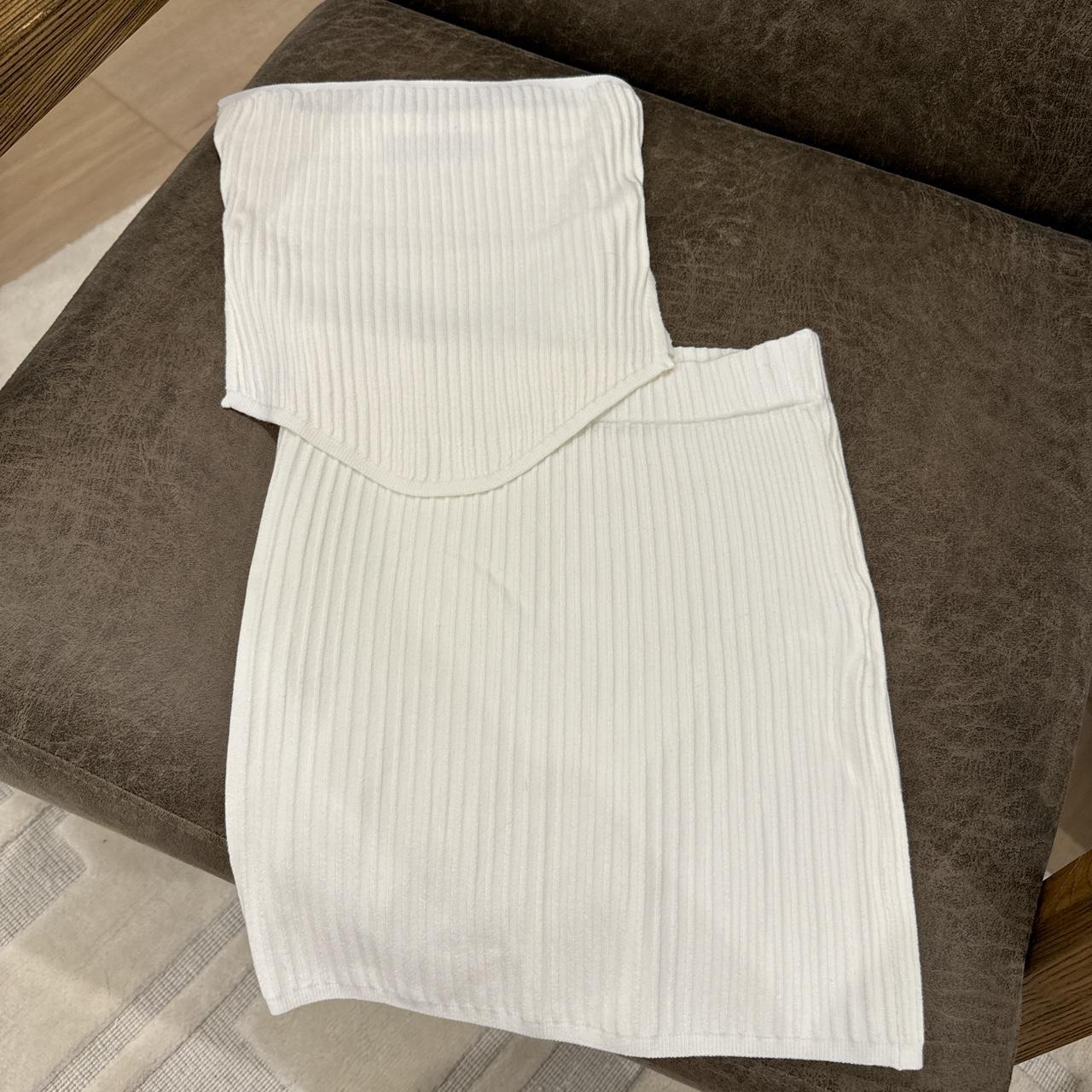 White fox white mini skirt + tube top set perfect... - Depop