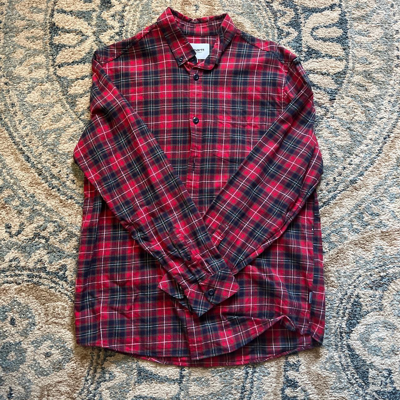 Carhartt WIP red and dark navy flannel - Depop