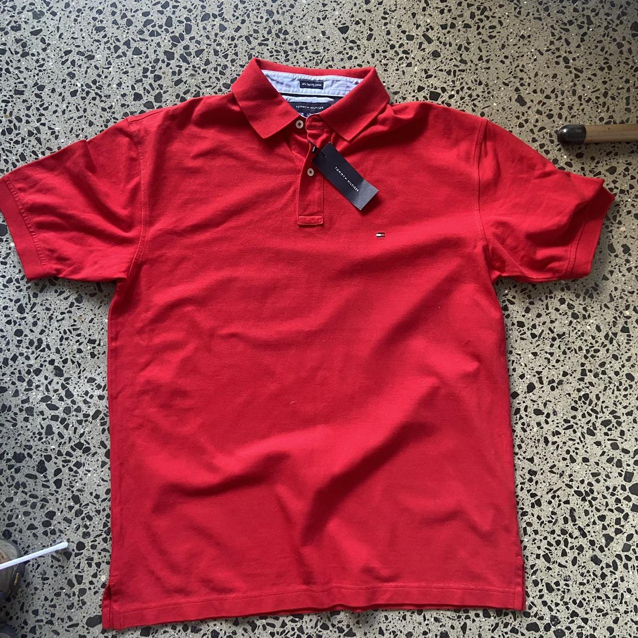 Red Tommy polo BNWT large #tommyhilfiger - Depop