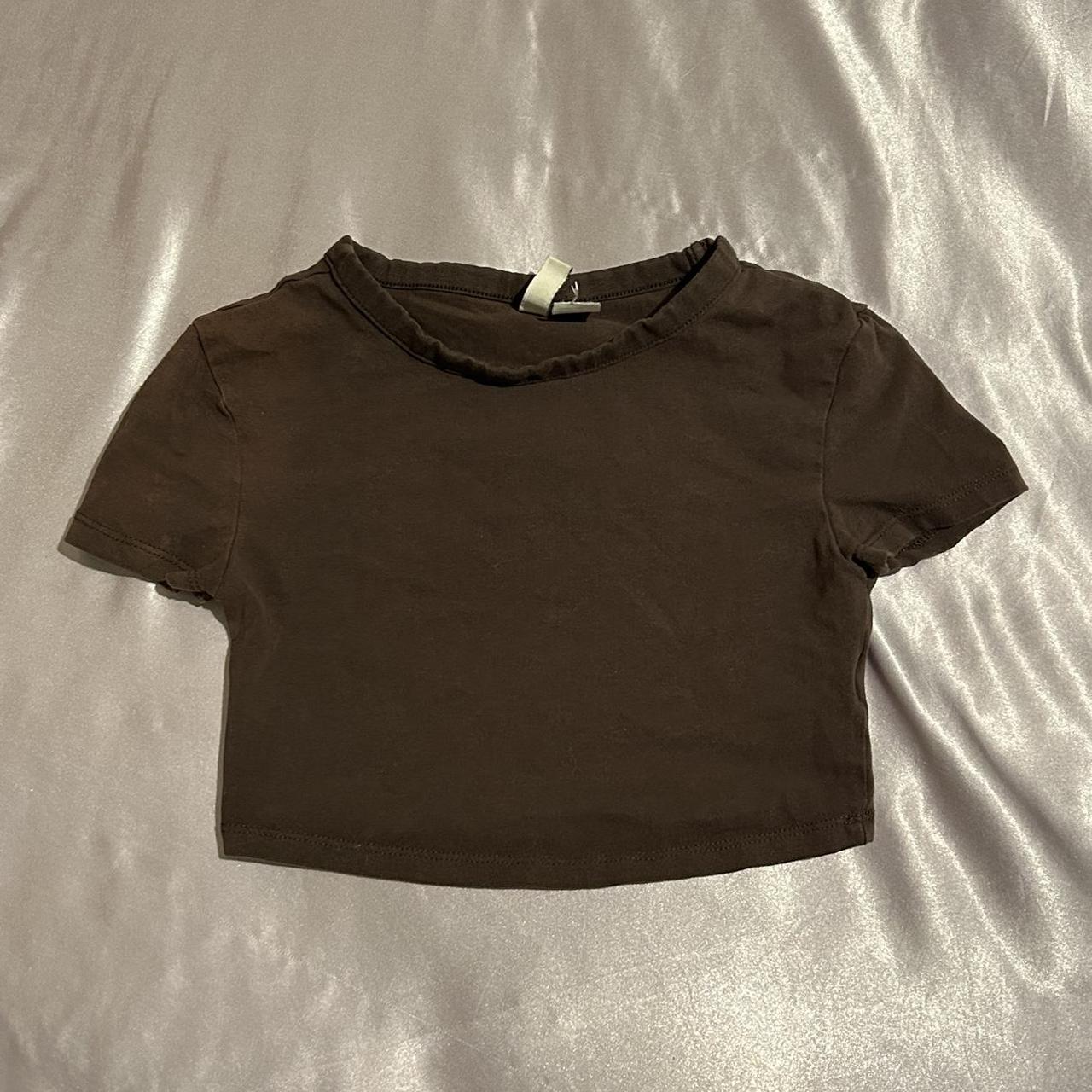 Brown cropped baby tee Discoloration shown in last... - Depop