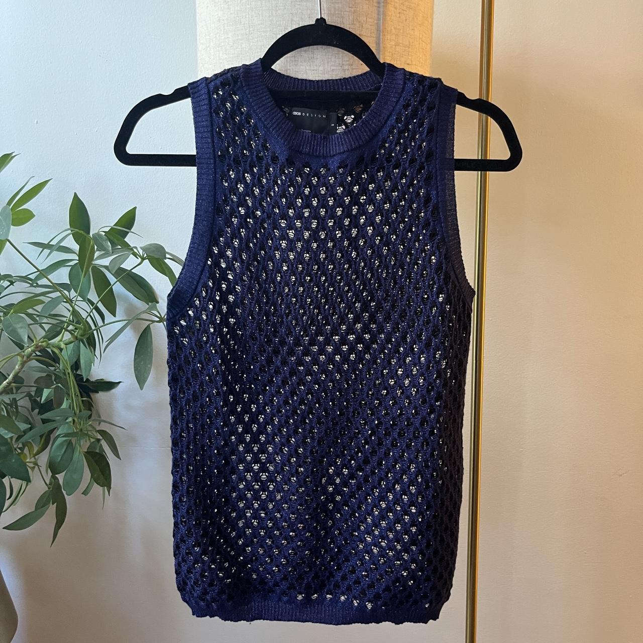 Dark blue 80’s style mesh top. Has a touch of... - Depop