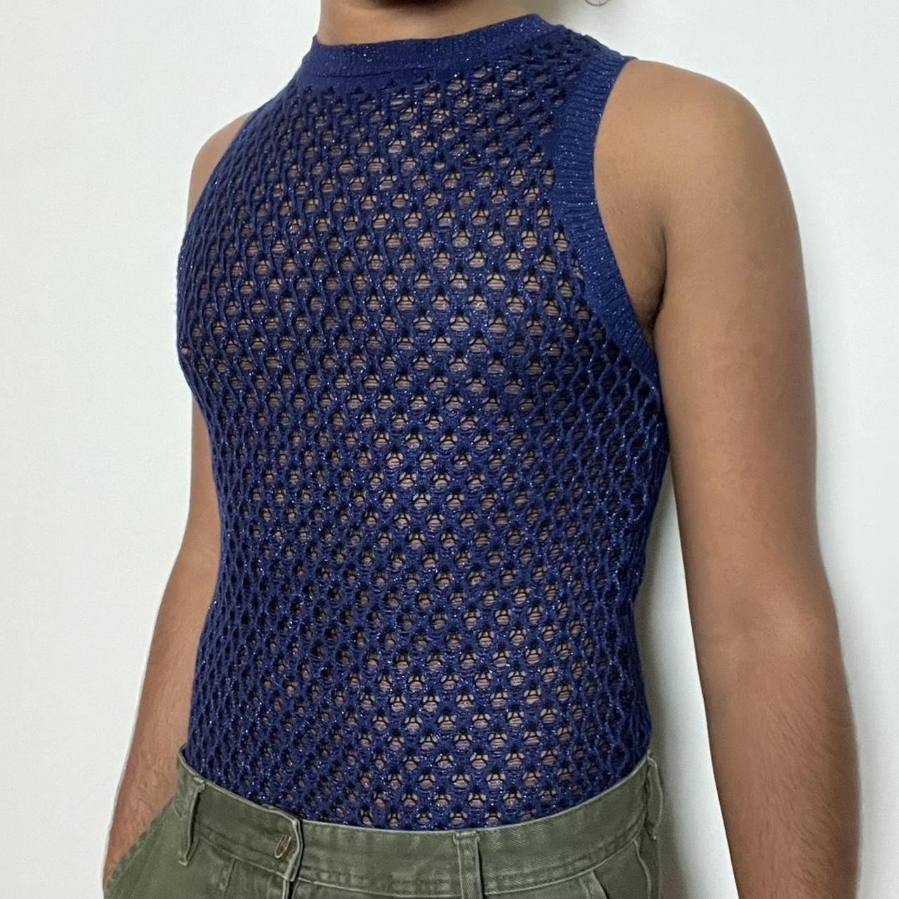 Dark blue 80’s style mesh top. Has a touch of... - Depop