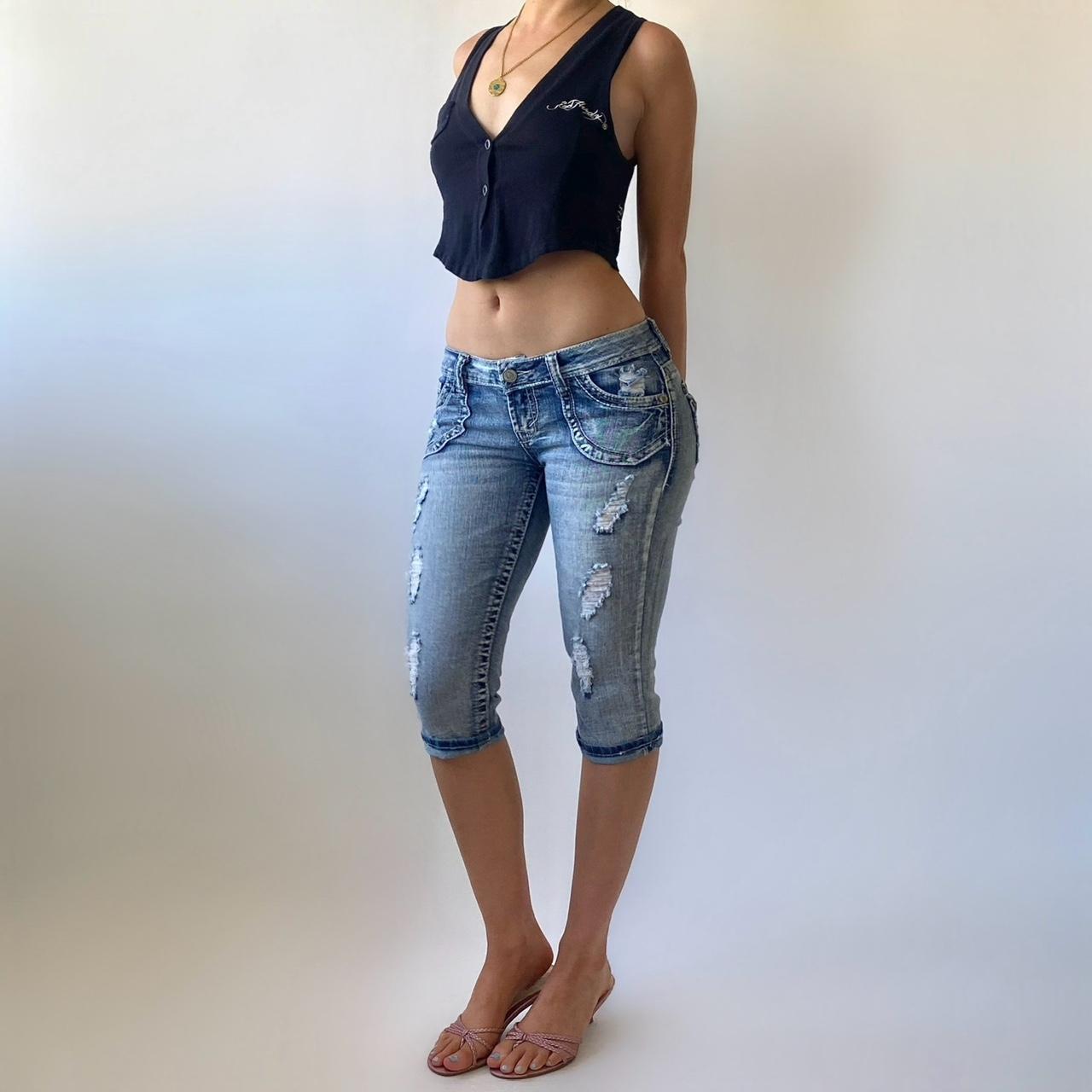 2000s Distressed Capri Shorts Early 2000s low rise... - Depop