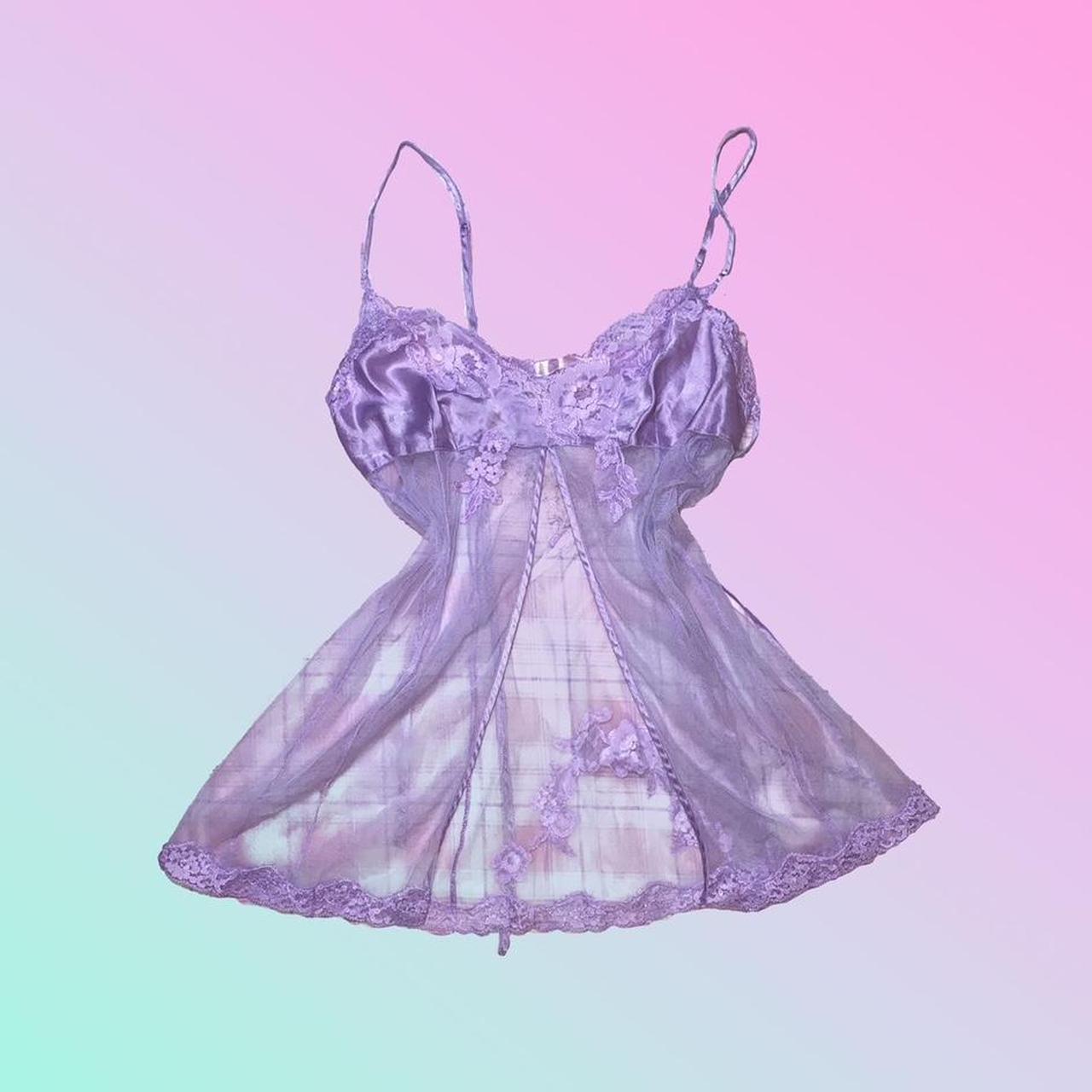 Victoria’s Secret Lavender Mesh Lace Mini Slip... - Depop