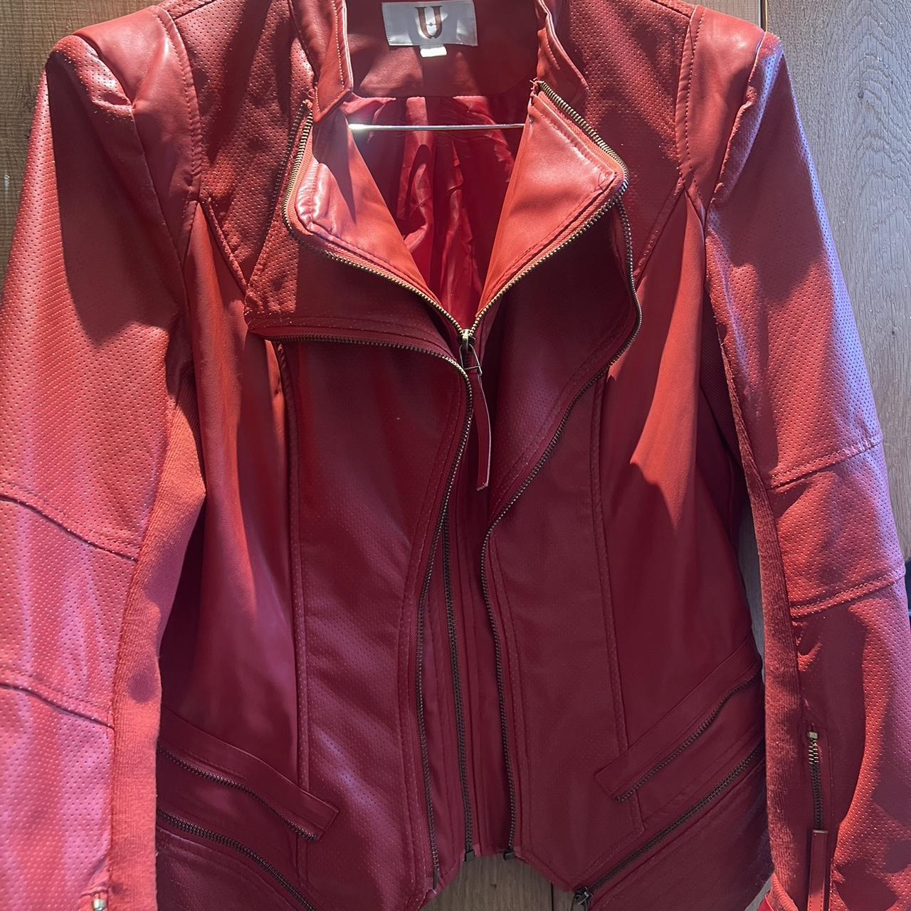 VINTAGE RED LEATHER JACKET!!! honestly amazing and... - Depop