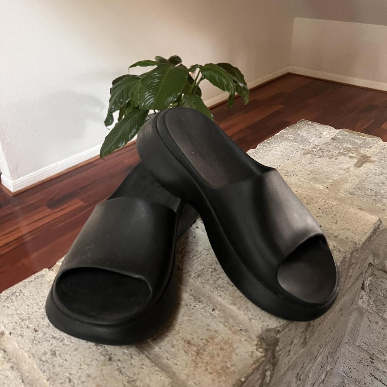 zara rubber chunky platform slides / sandals size... | Depop