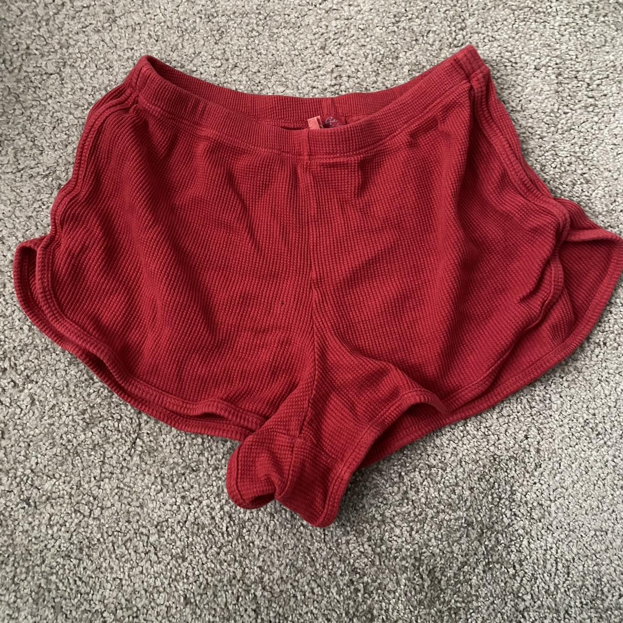 Small red comfy lounge shorts. Waffle knit. #pajamas... - Depop