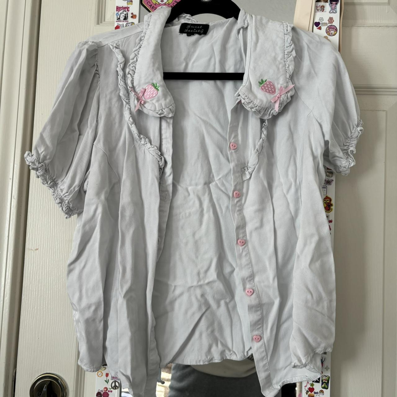 cutesy frilly coquette button up top with... - Depop
