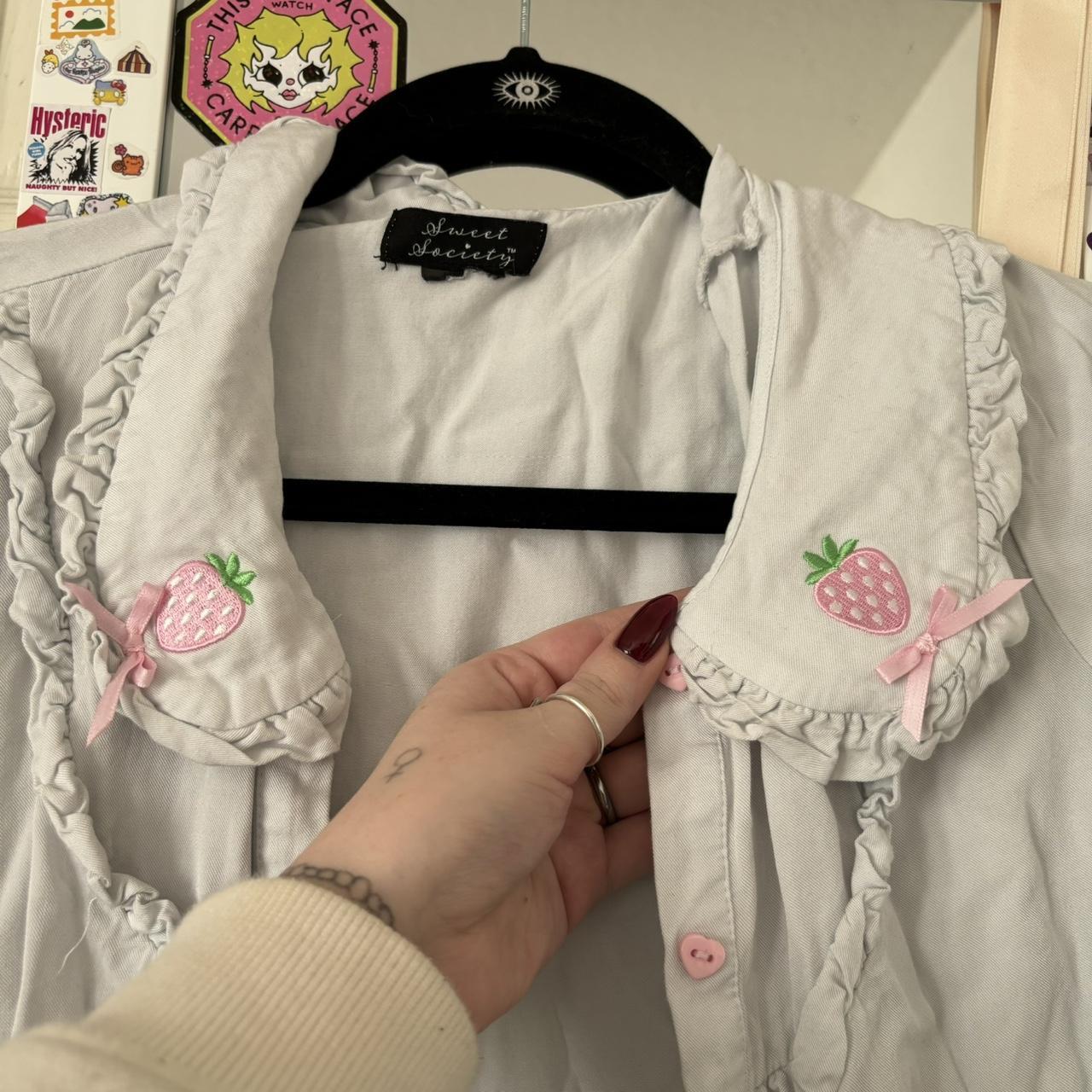 cutesy frilly coquette button up top with... - Depop