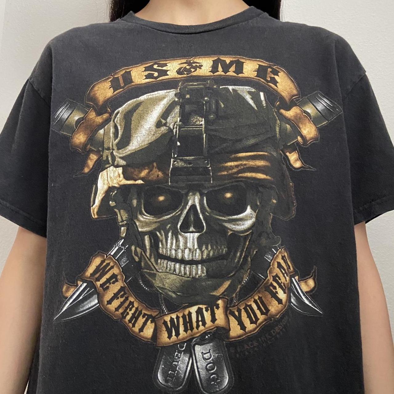 Vintage USMC 2000s Graphics Black Tee Shirt that has... - Depop
