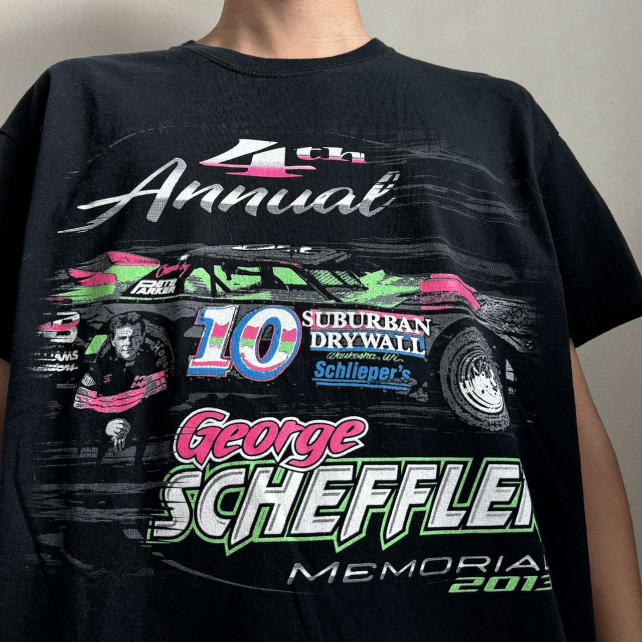 Vintage George Scheffler Racing Graphics Black Tee... - Depop