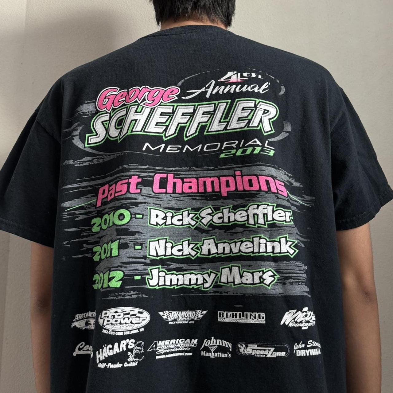 Vintage George Scheffler Racing Graphics Black Tee... - Depop