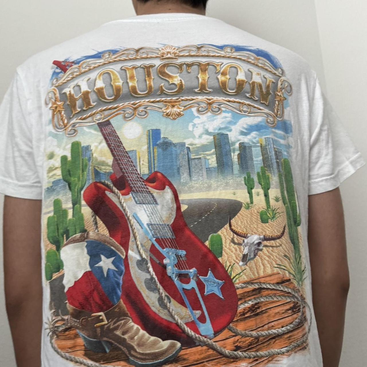 Vintage Hard Rock Cafe Houston Graphics White Tee... - Depop
