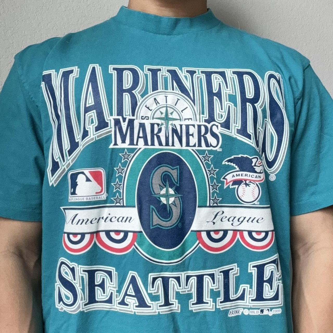 Vintage MLB Seattle Mariners 1999 Graphics Blue Tee... - Depop