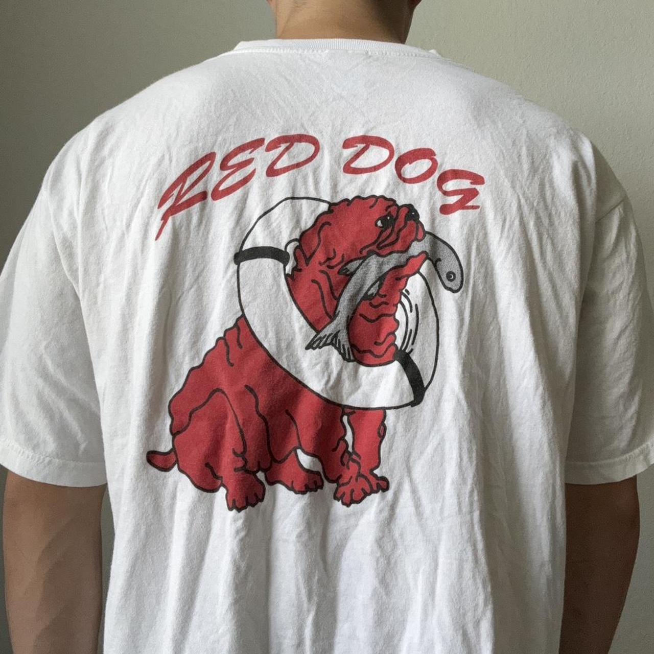 Vintage 2000s Red Dog Graphics Boxy White Tee Shirt... | Depop