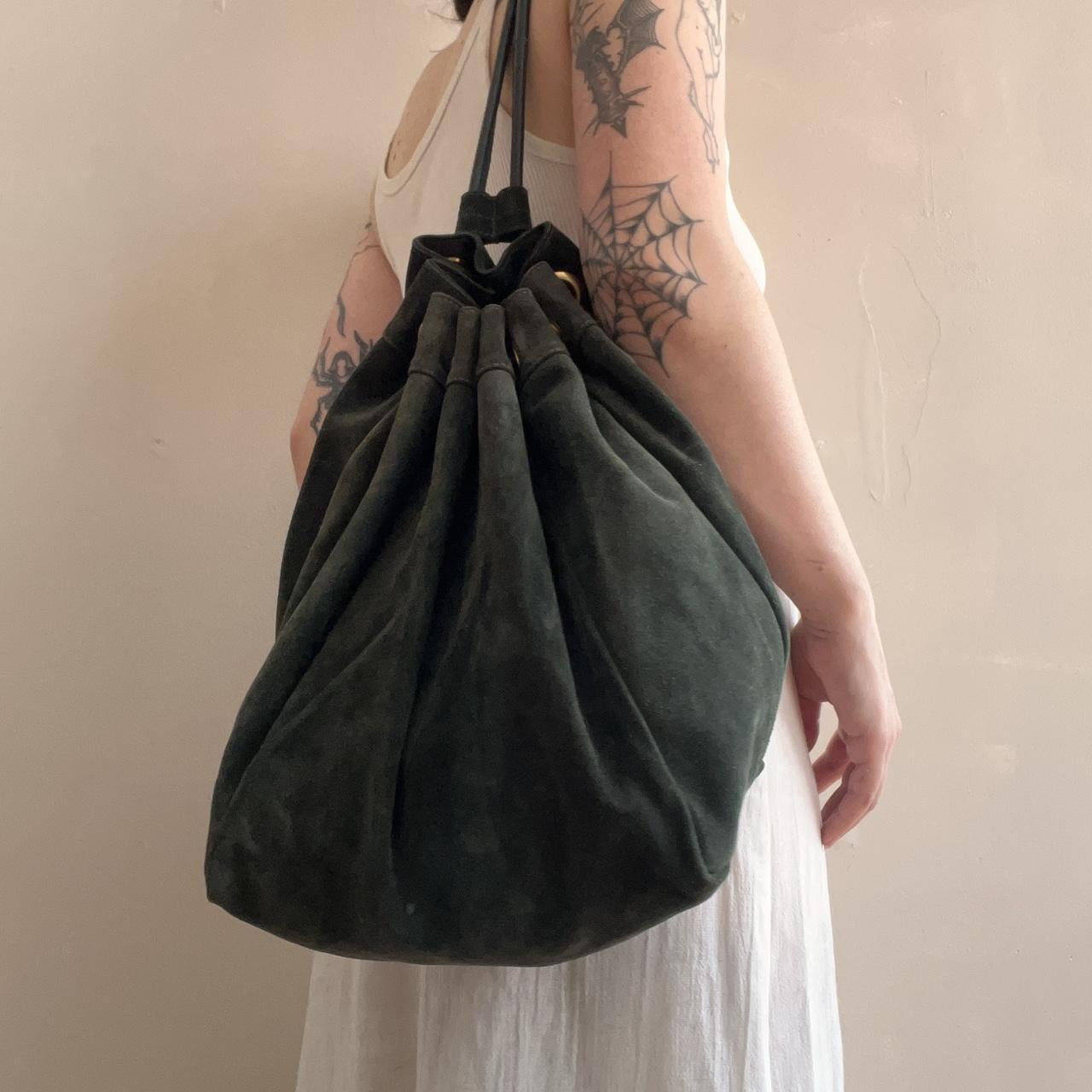 Emerald green suede and gold slouch Georgetown bag... - Depop