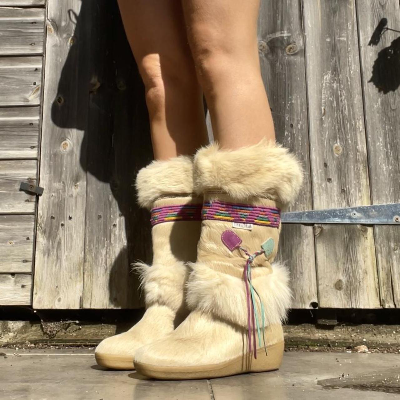 Tecnica goat/ pony skin fur apres ski yeti boots... - Depop