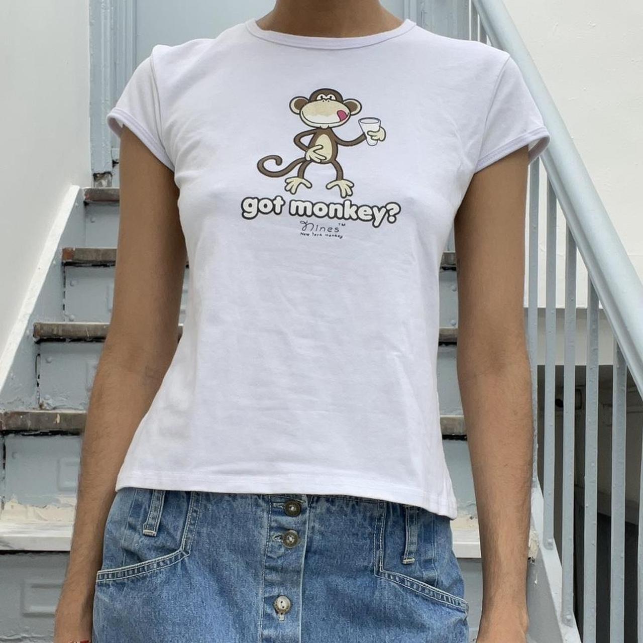 Y2K monkey white baby tee Reminds me of Bobby... - Depop