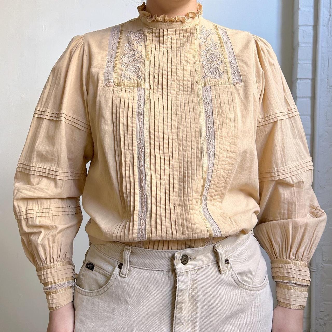 Vintage Puff Sleeve Prairie Blouse, cottage pleated... - Depop