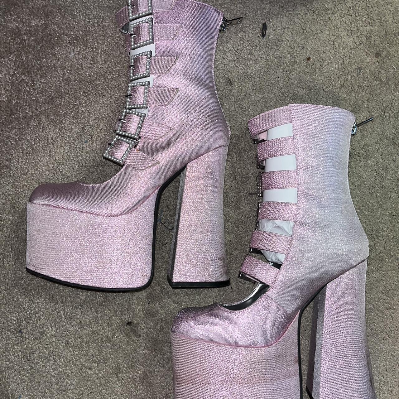 sugar thrillz pink sparkle platforms worn once for... - Depop