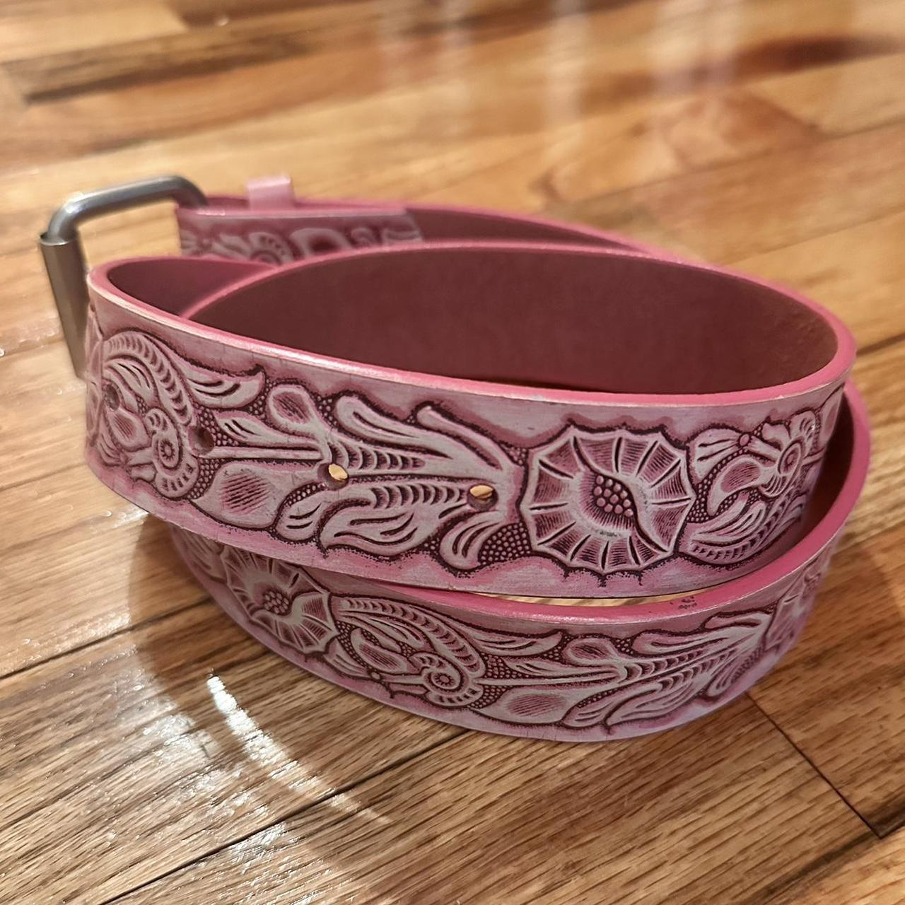 Vintage pink western belt with silver buckle would... | Depop