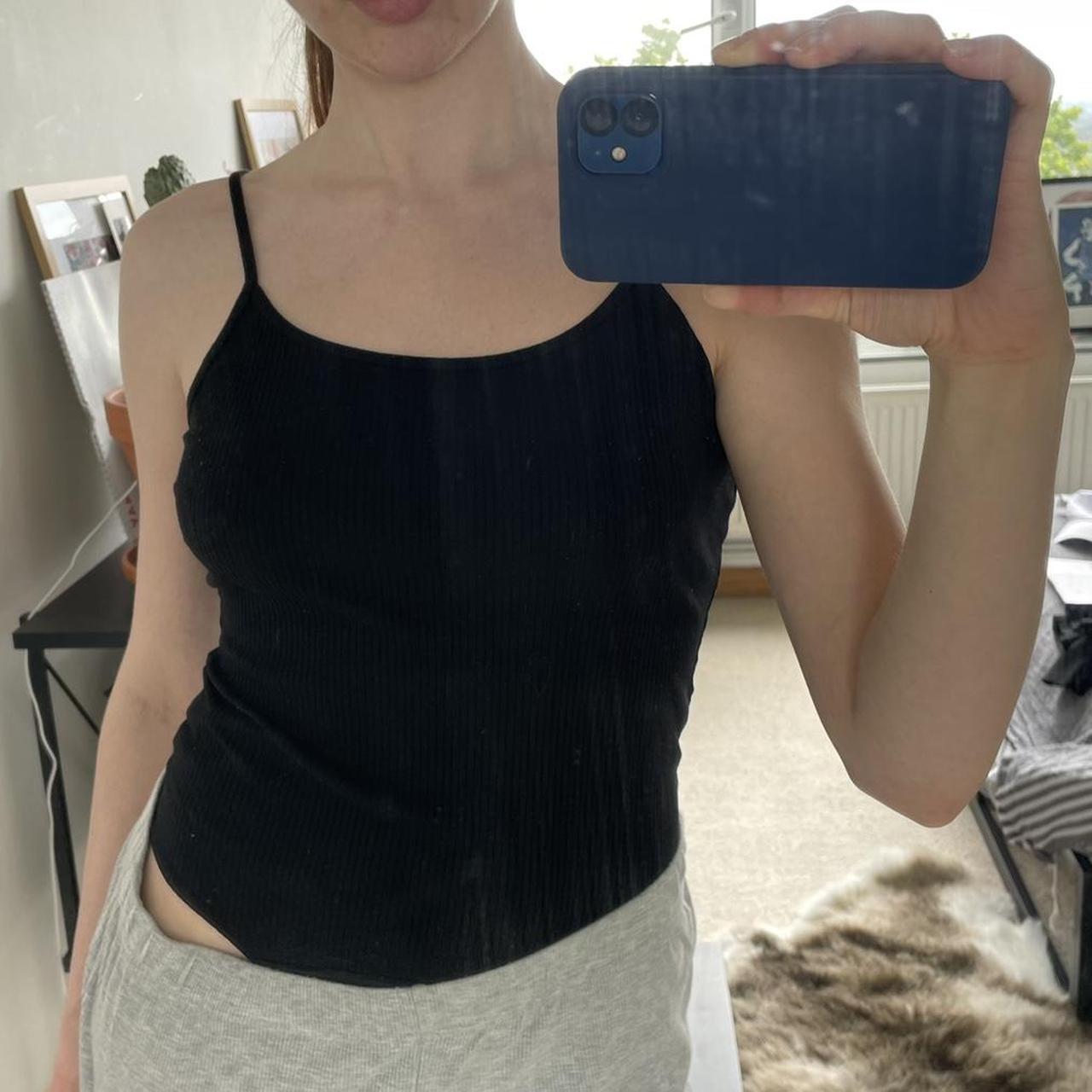 Ribbed black body suit with spaghetti straps size small - Depop