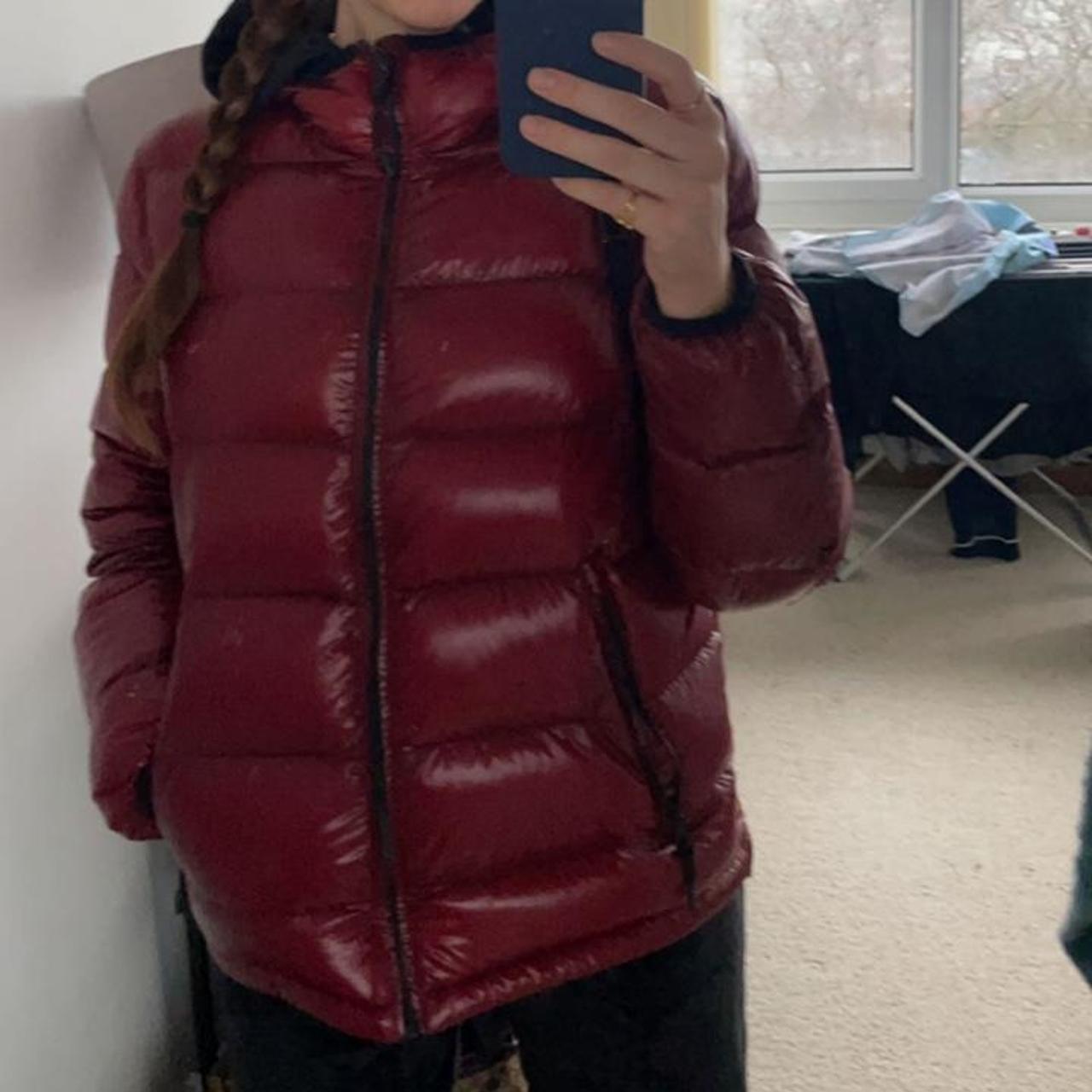 Mango red shiny puffer jacket size medium - Depop