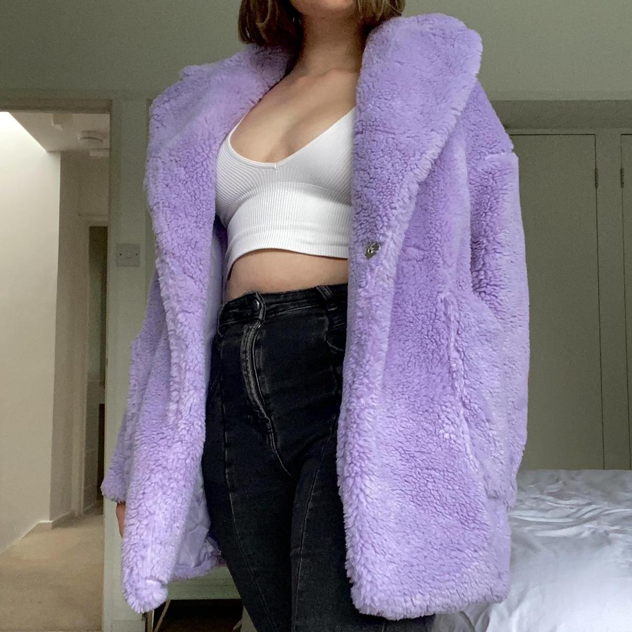 Topshop Lilac Teddy Coat 📏 Length from shoulder... - Depop