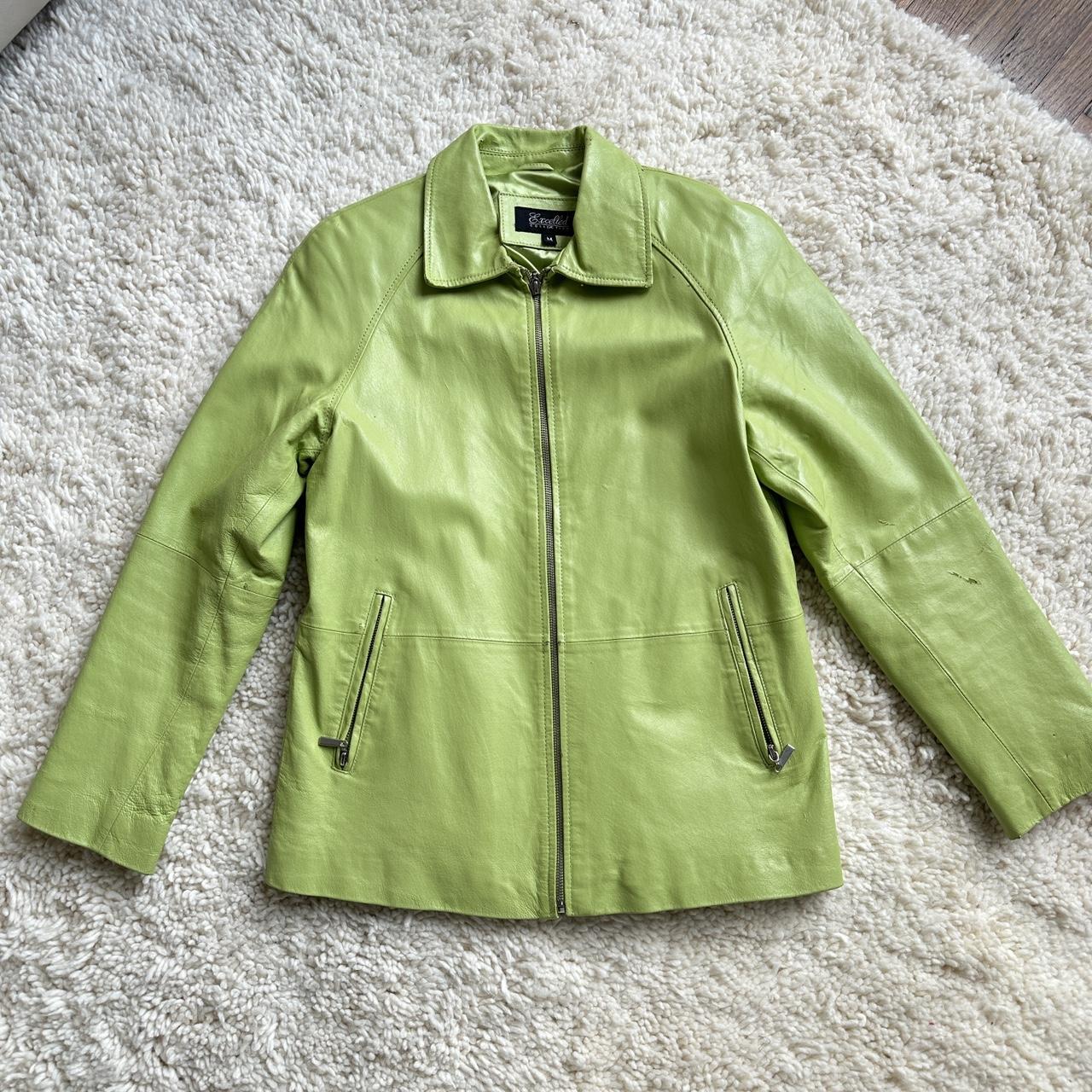 Vintage Lime Green Leather Jacket Size MEDIUM ... - Depop