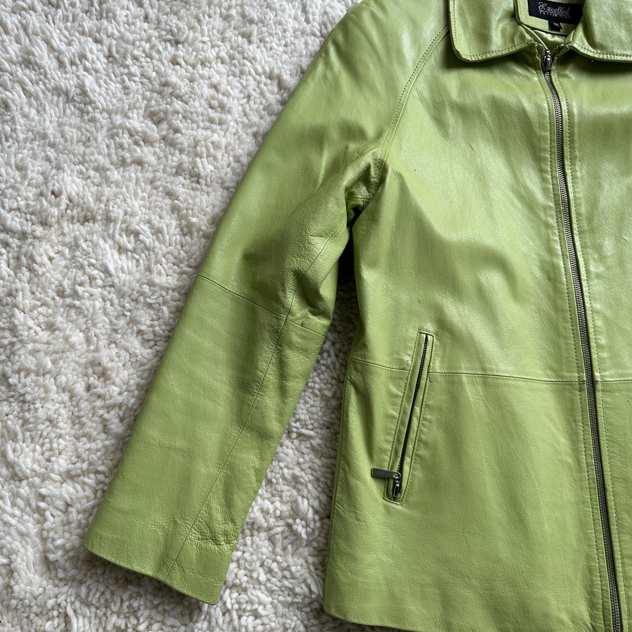 Vintage Lime Green Leather Jacket Size MEDIUM ... - Depop