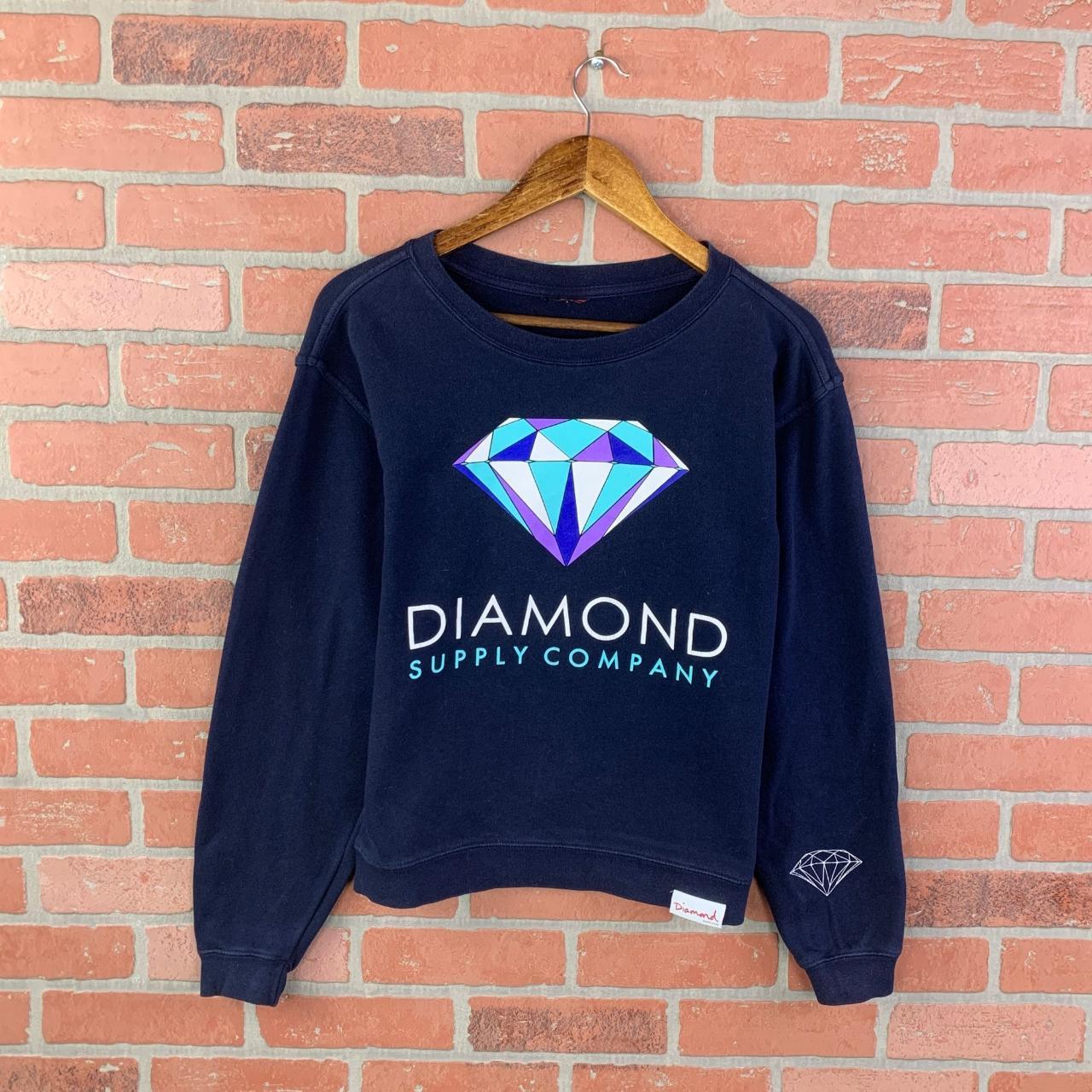 Diamond Supply Women's Navy Logo Spellout Crewneck... - Depop