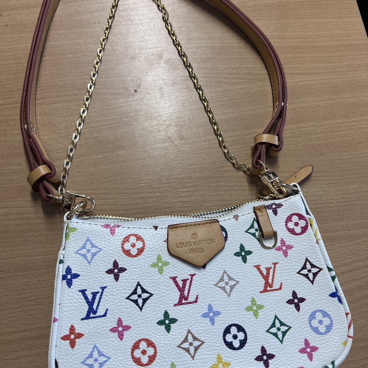 White multi coloured LV small clutch bag with 2... - Depop