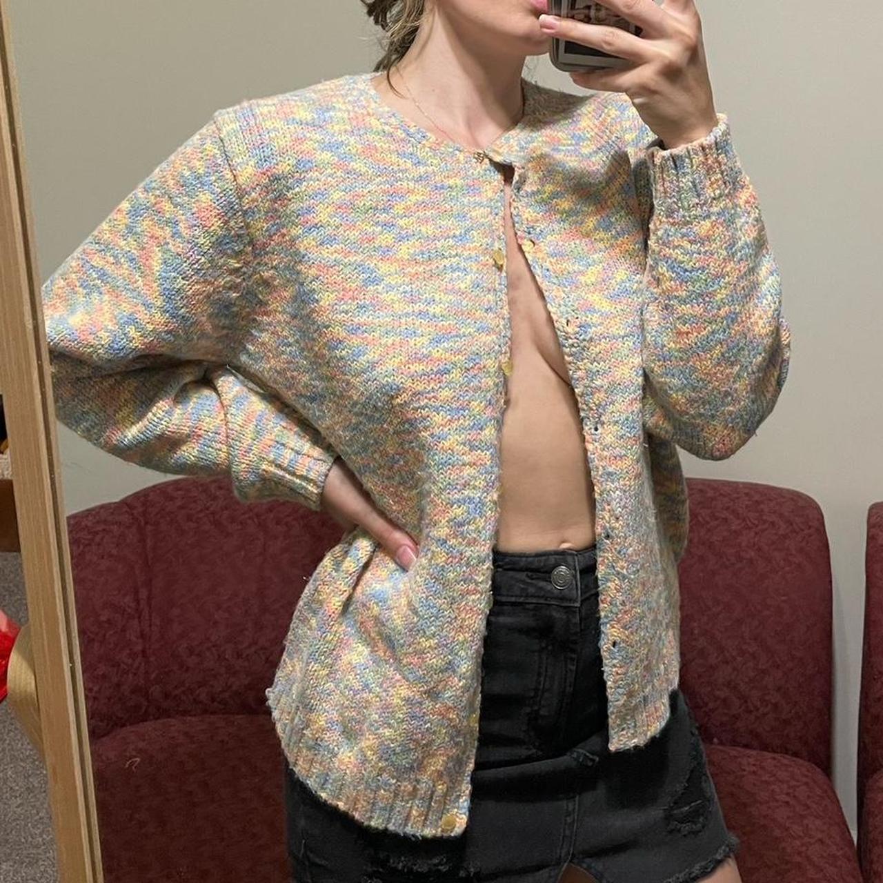 Vintage hand loomed multi color sweater cardigan... - Depop