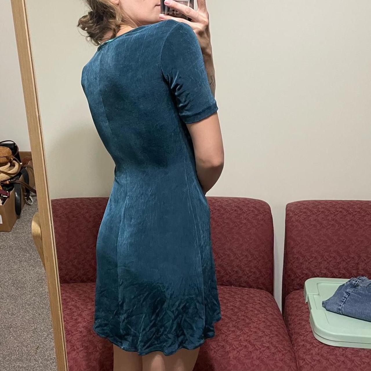 Vintage slinky blue/green dress Rabbit rabbit... | Depop