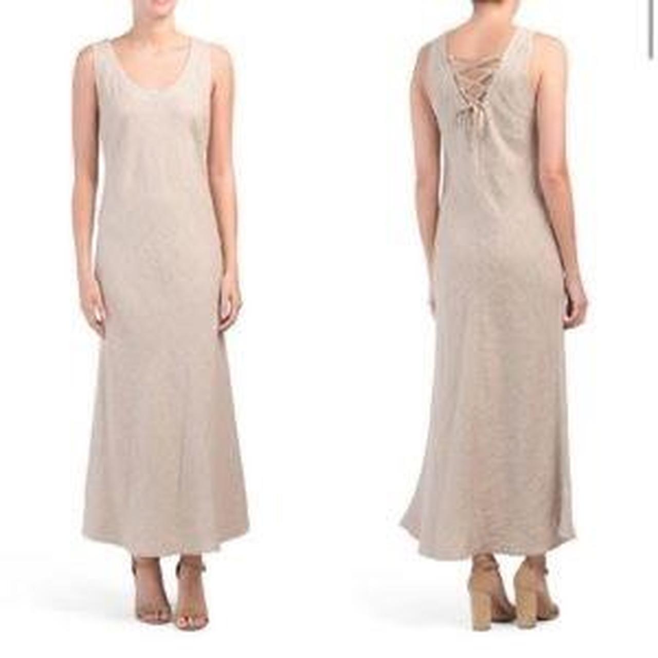 Lavinia Temple made in Italy tan/khaki linen dress... - Depop