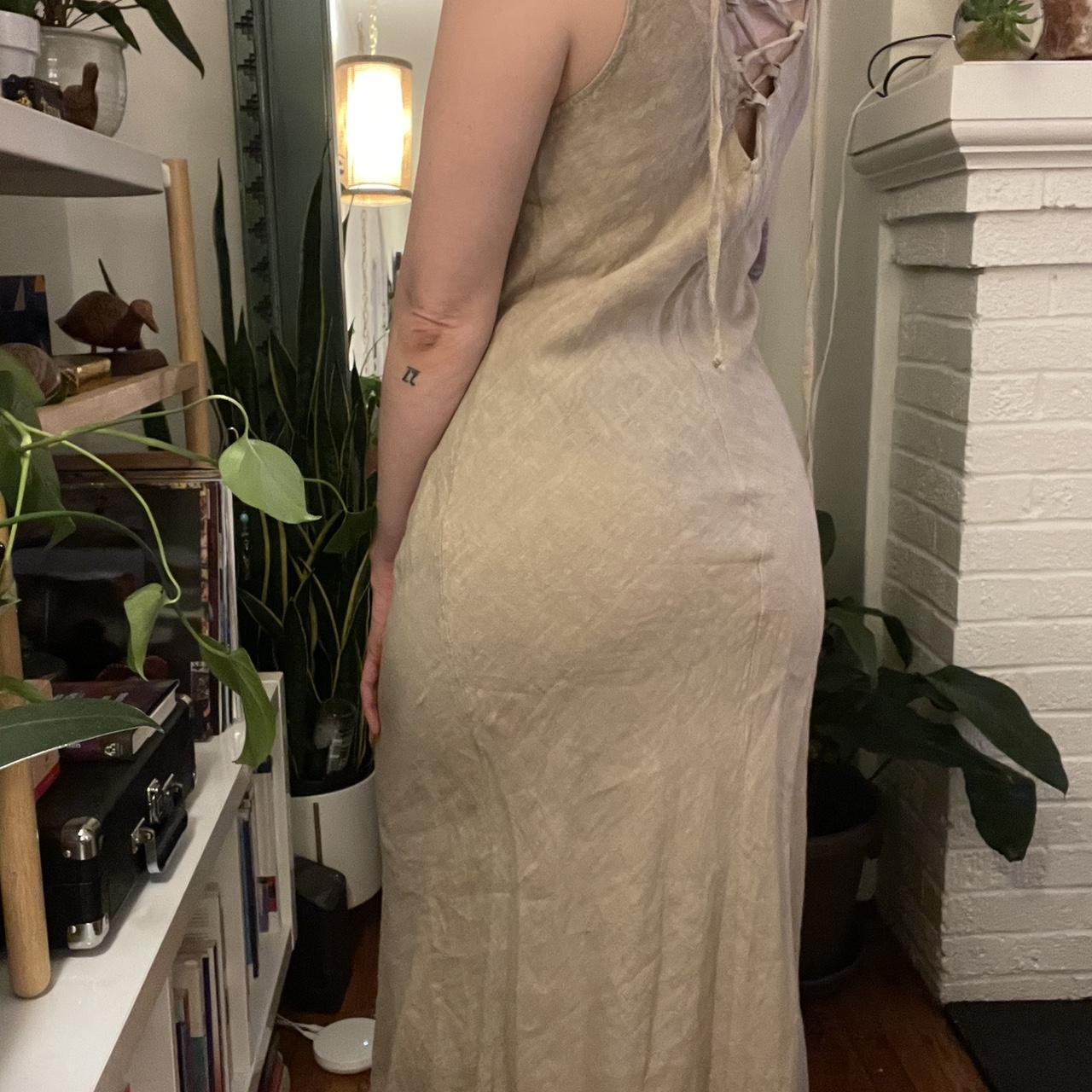 Lavinia Temple made in Italy tan/khaki linen dress... - Depop