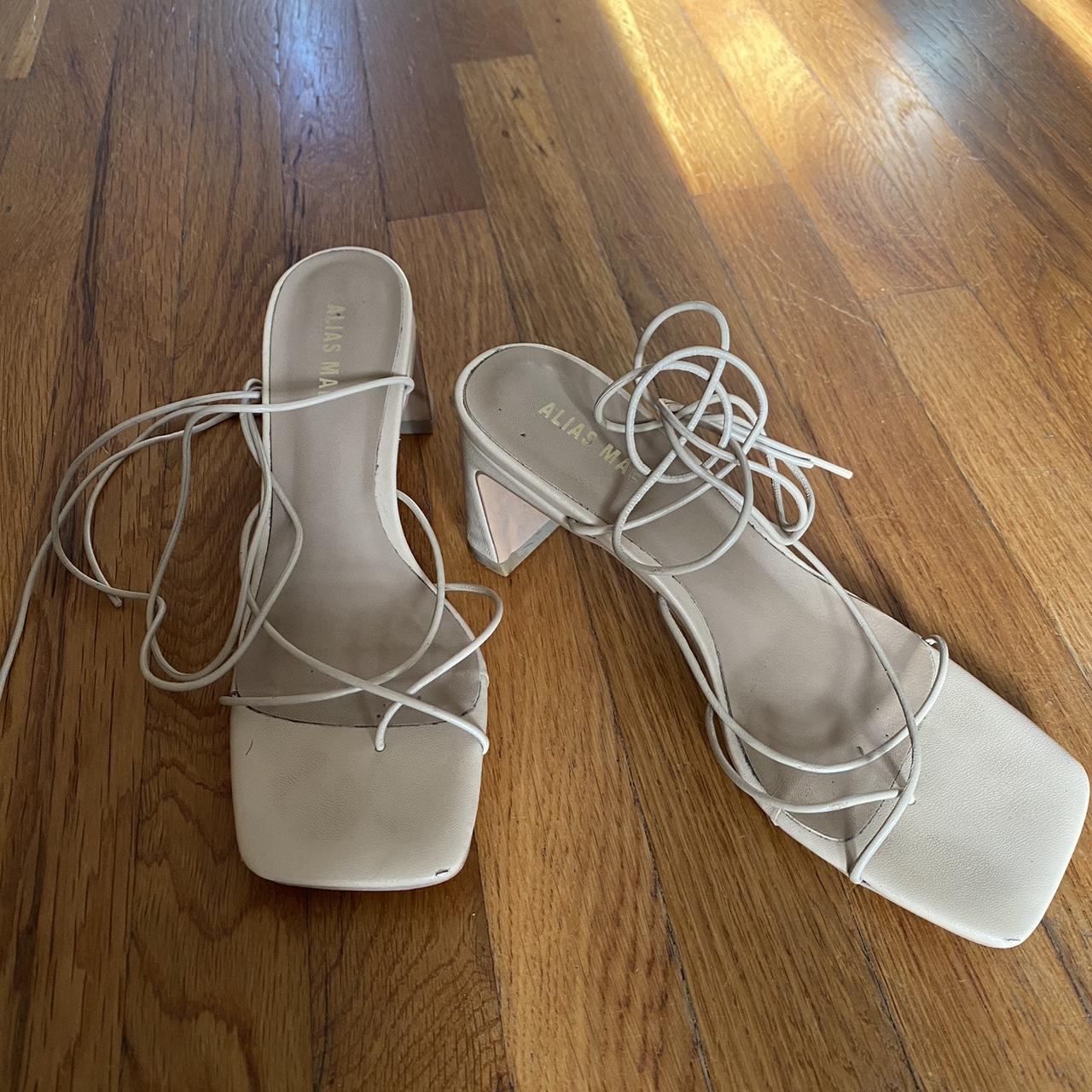 Alias Mae nude strappy lace up square toe heel... - Depop