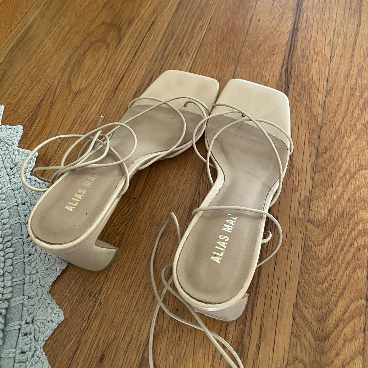 Alias Mae nude strappy lace up square toe heel... - Depop