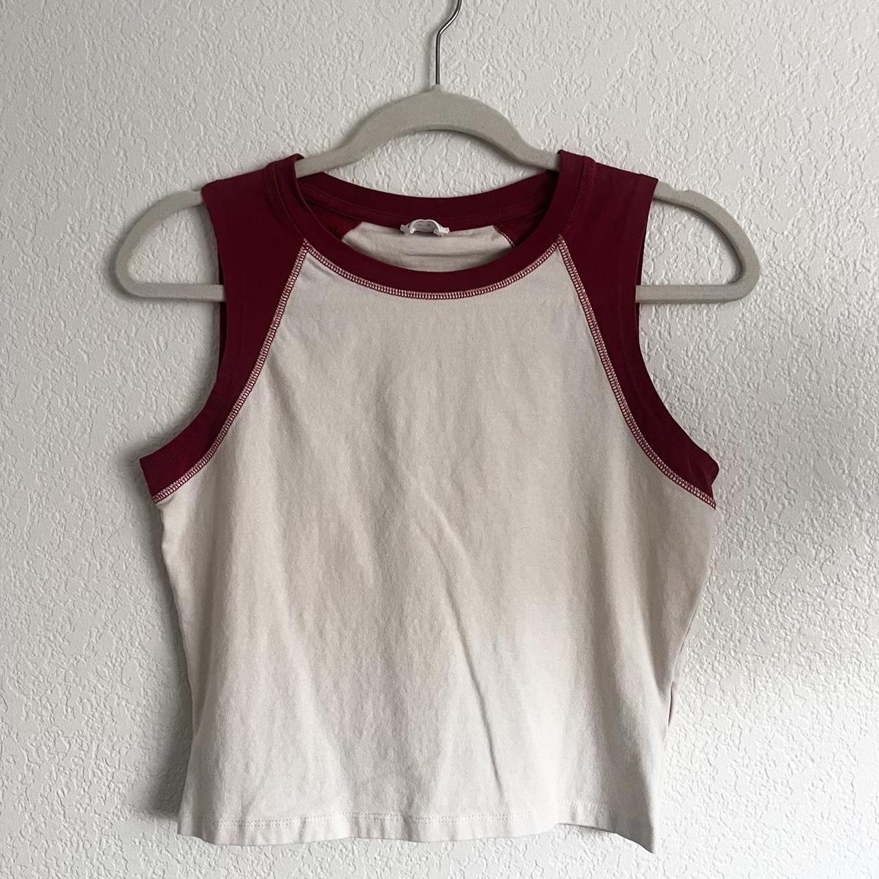 maroon and cream cropped tank super soft and comfy... - Depop