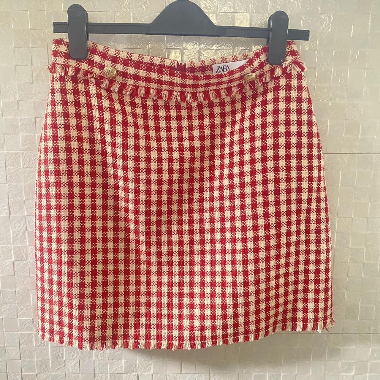 Zara red checkered skirt Brand new with tags... - Depop