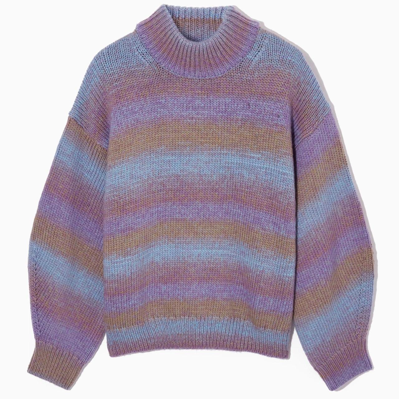 COS Size Small Purple Striped Wool Mock-neck Jumper... - Depop