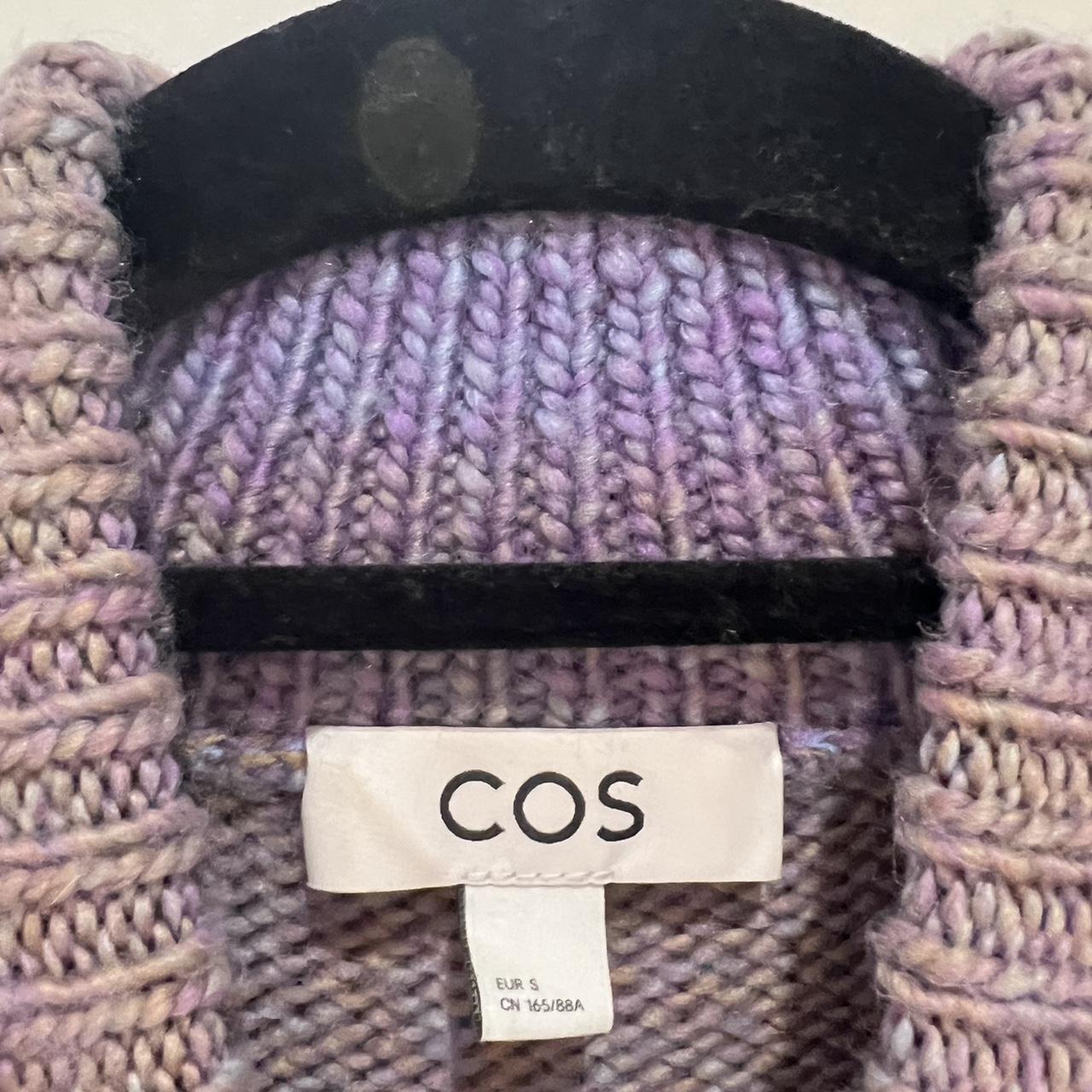 COS Size Small Purple Striped Wool Mock-neck Jumper... - Depop